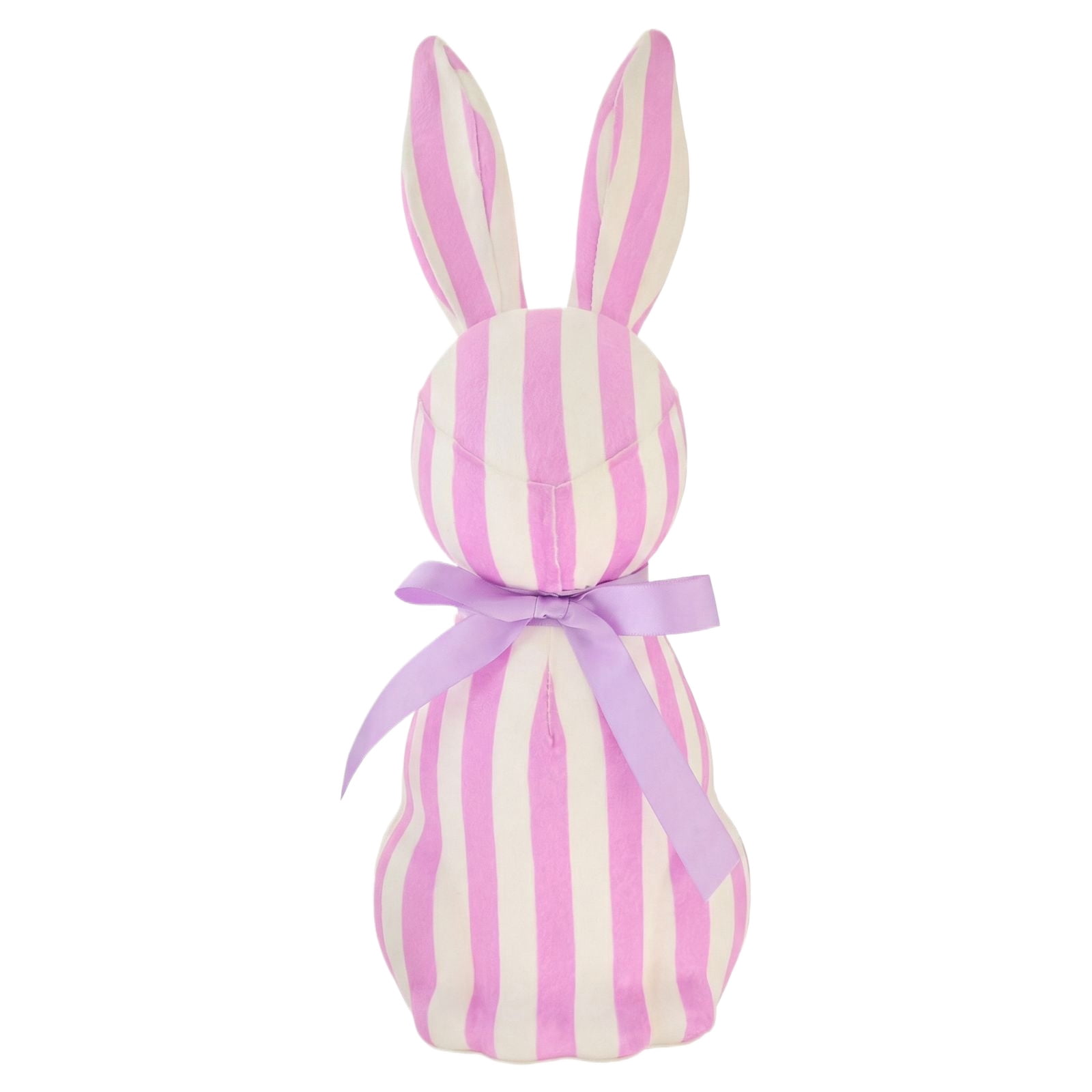 Pink Striped Easter Bunny Plush Decoration with Purple Ribbon Bow, Soft ...