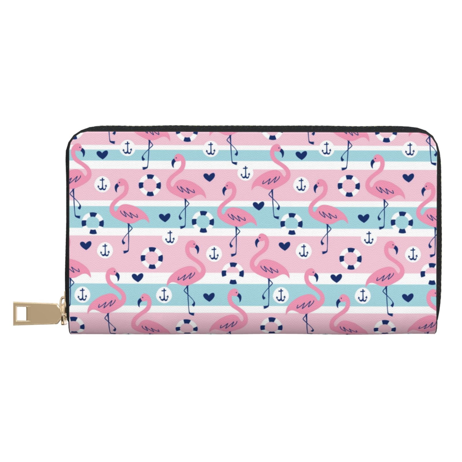 Pink Striped Flamingo Wallet Women, Leather Bifold Multi Card Wallet ...