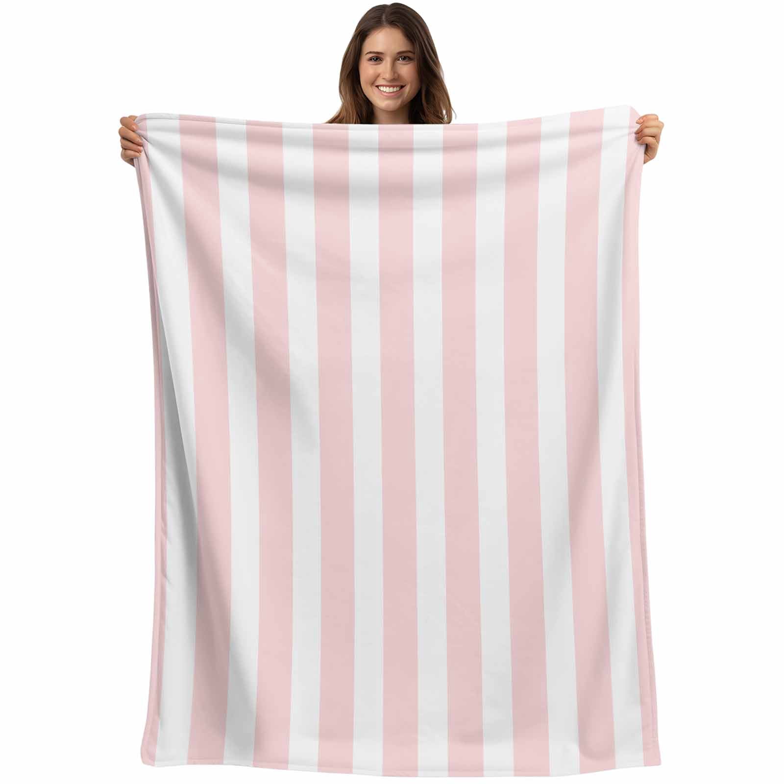 Pink Striped Flannel Throw Blanket for Couch,Lightweight Fleece Soft ...