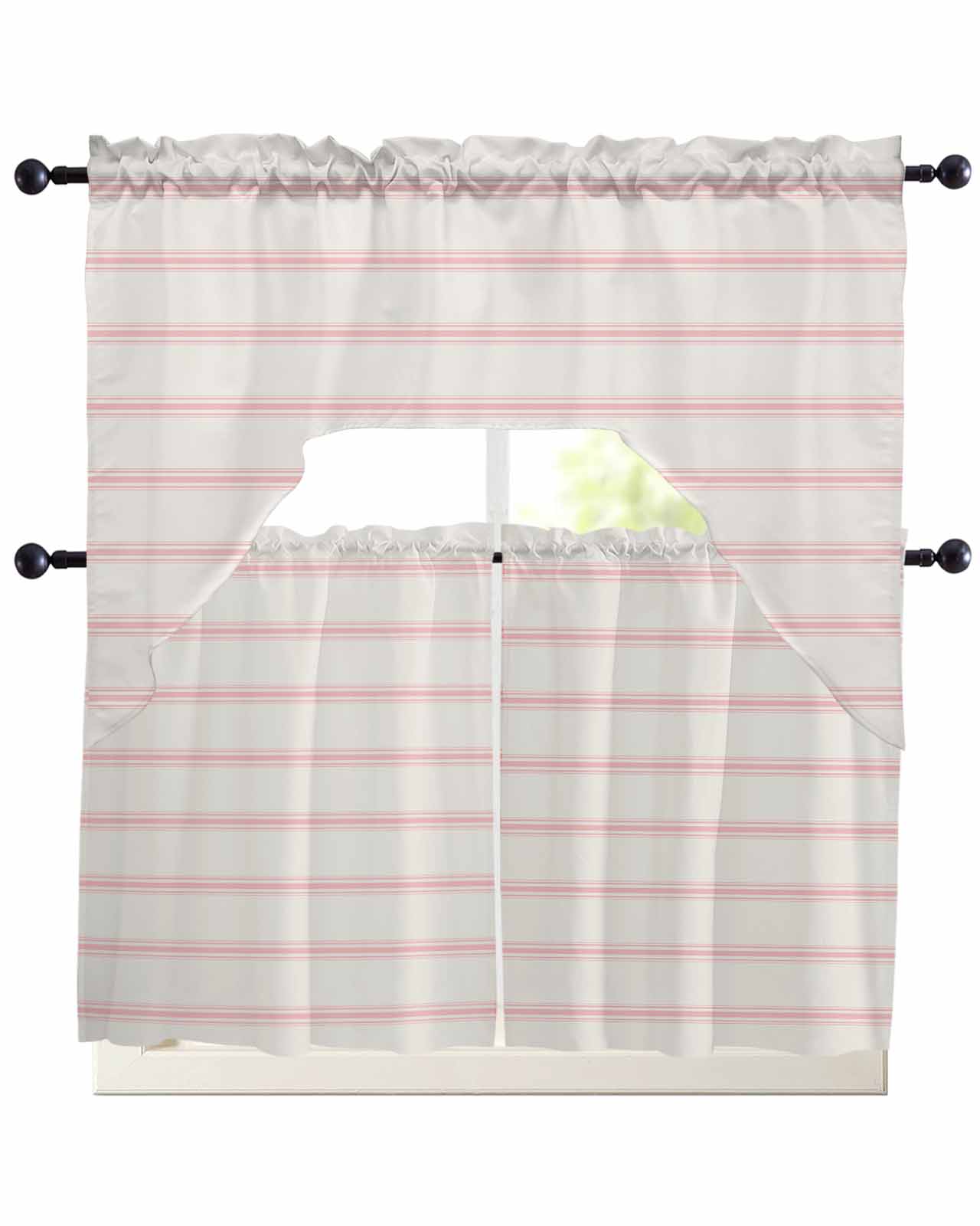 Pink Striped Kitchen Curtains Swag Valance and Tier Curtains Set 24 ...
