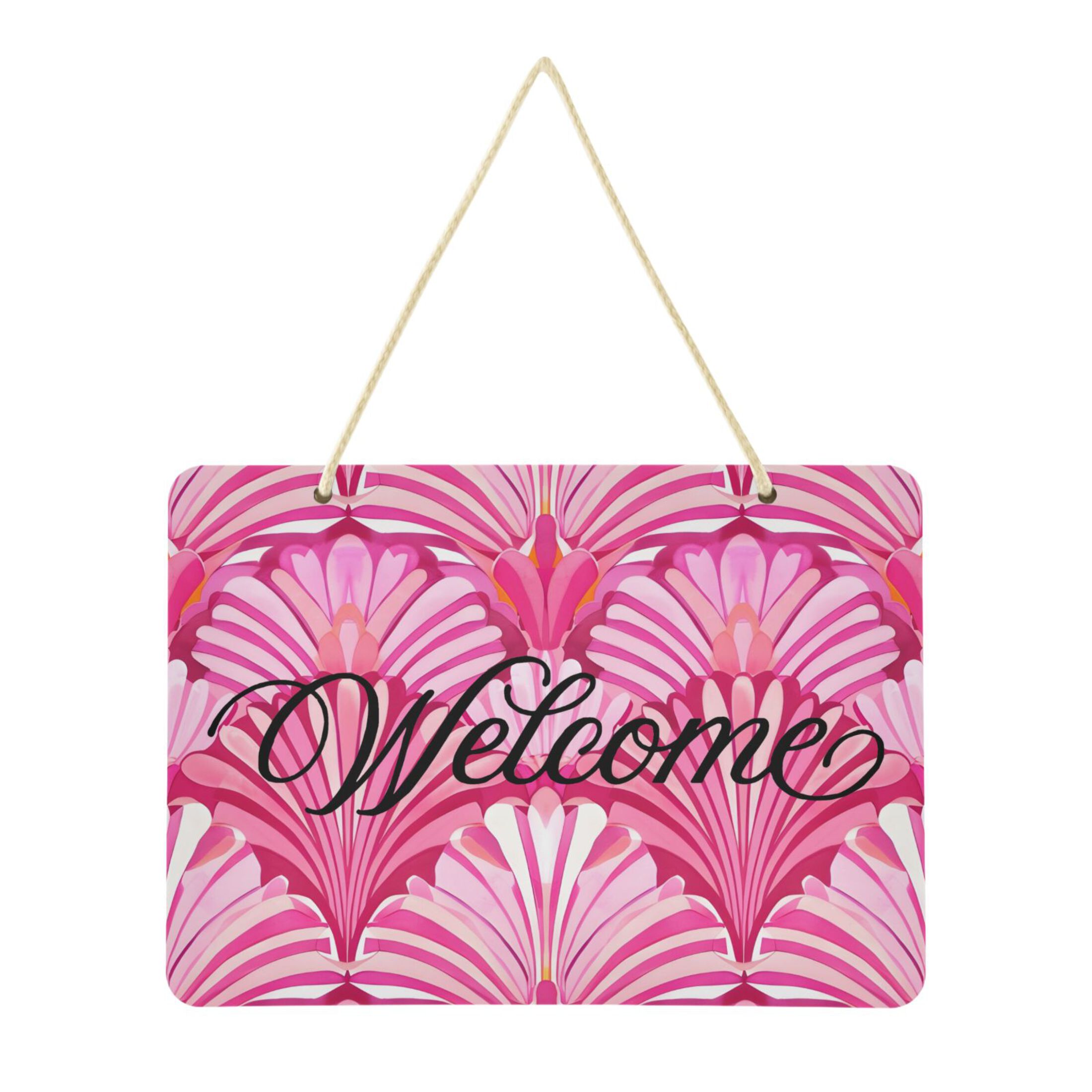Pink Striped Shells Welcome Sign Front Door PVC 14x10 inch Hanger Hello ...