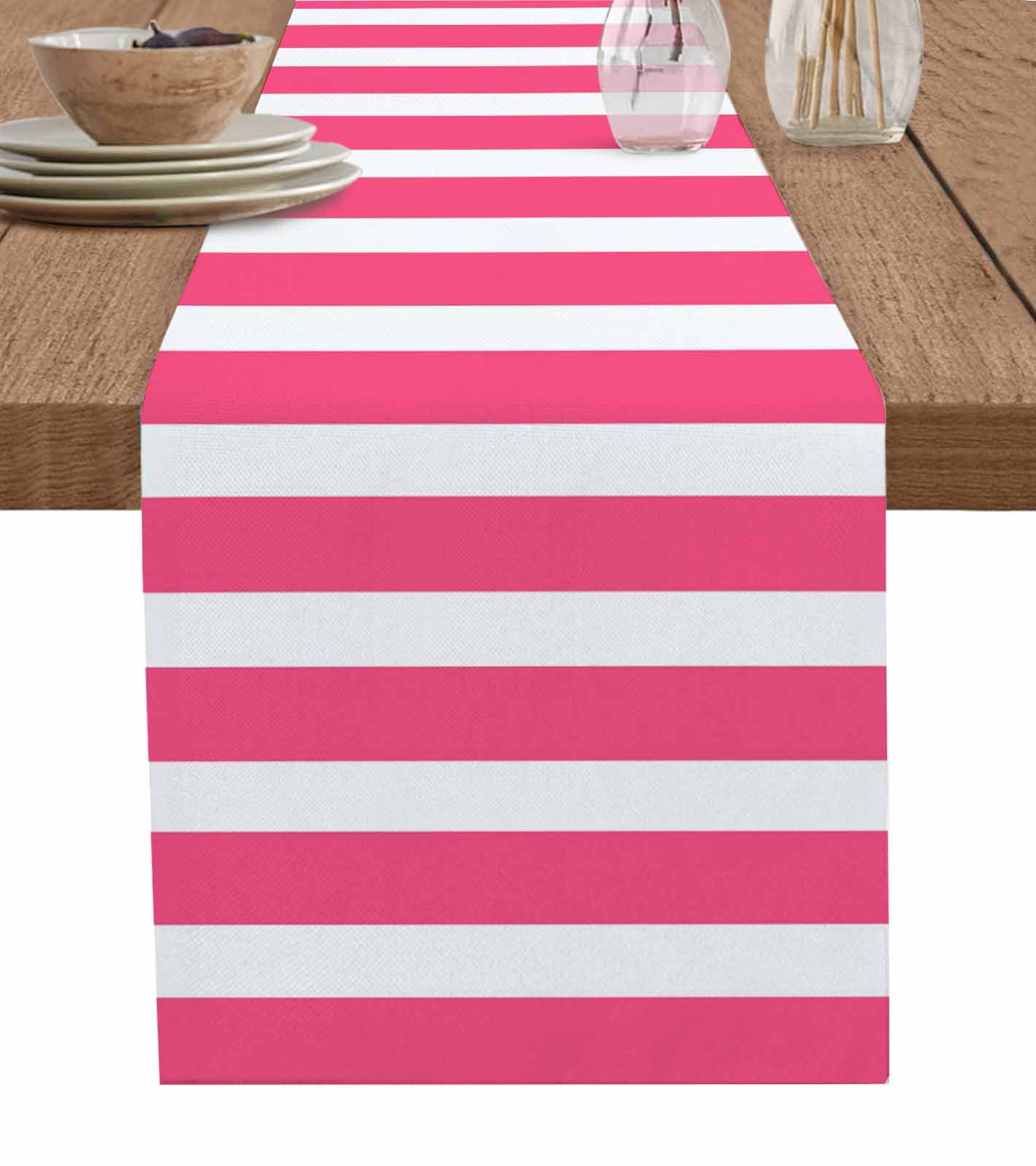Pink Striped Table Runner 108 Inches, Modern Simple Monochrome ...
