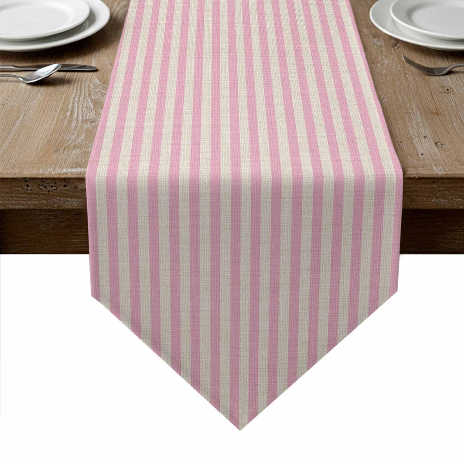 Pink Striped Table Runner Linen Burlap Table Runner 60 Inches Long ...
