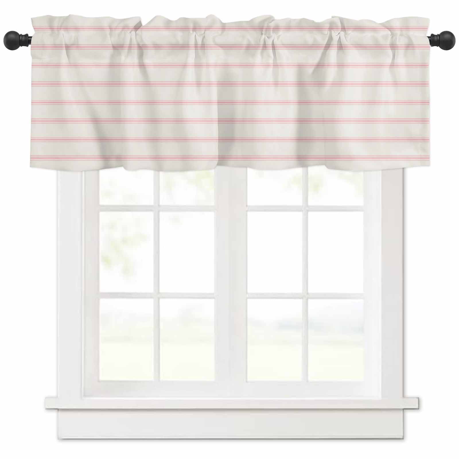 Pink Striped Valances for Windows Farmhouse Kitchen Curtains Valances ...