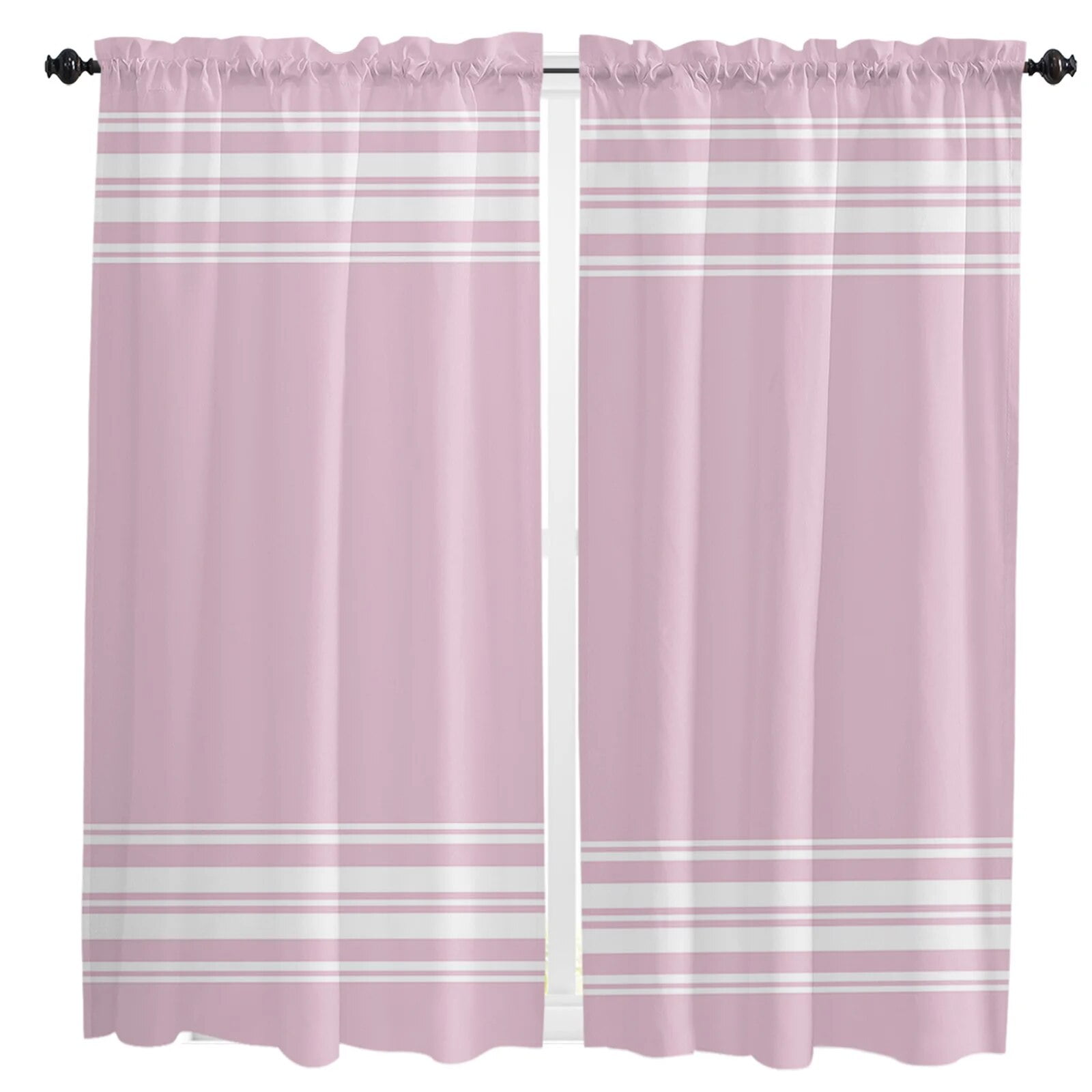 Pink Stripes Rustic Farmhouse Curtain Home ration Living Room Short ...