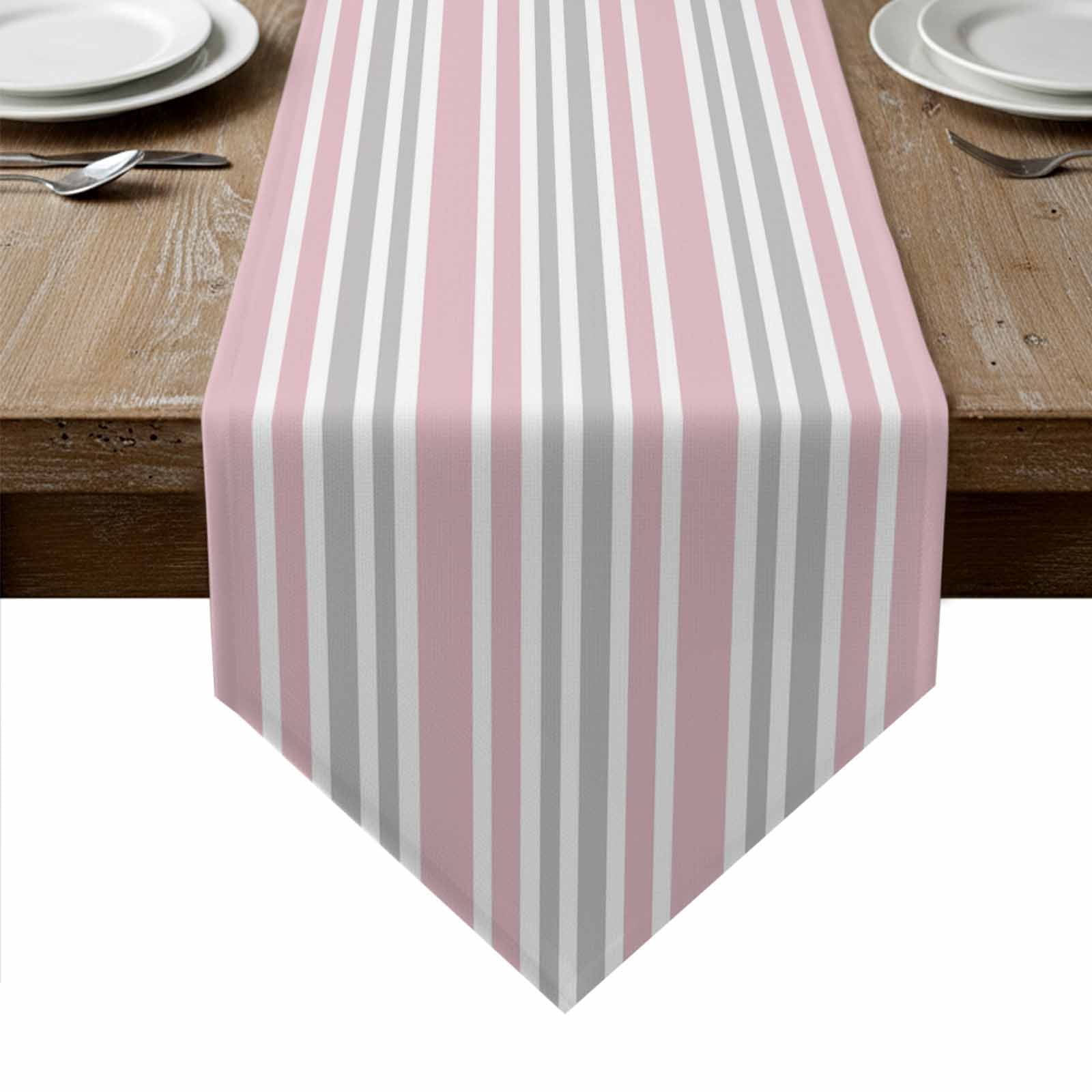 Pink Stripes Table Runner Linen Burlap Table Runner 70 Inches Long ...