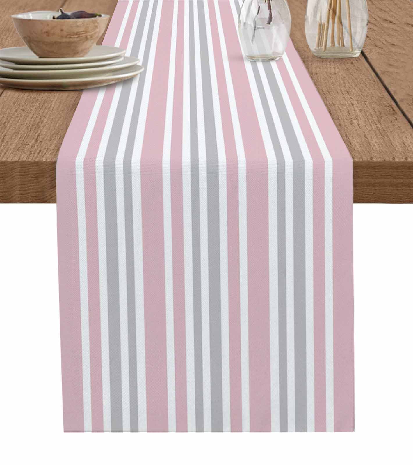Pink Stripes Table Runners 108 Inches Long, Cotton Linen Fabric Table ...