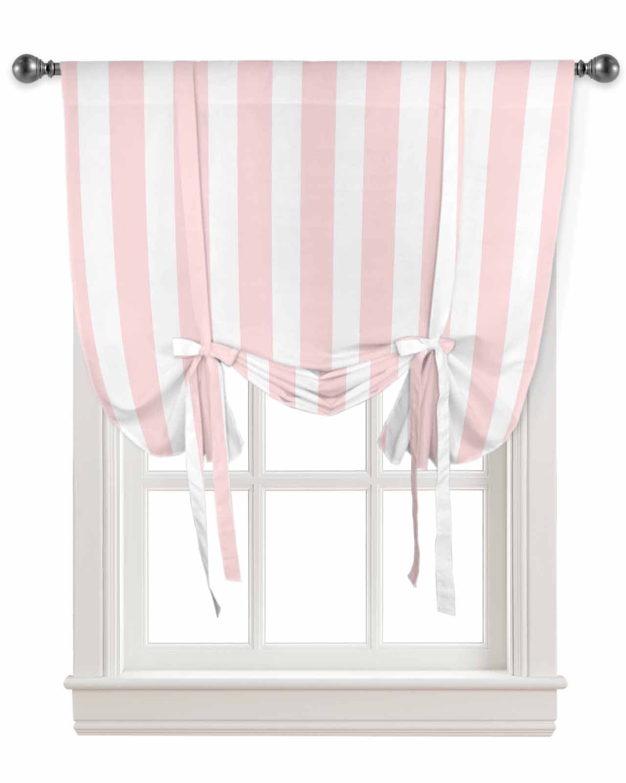 Pink Stripes Tie Up Curtains for Kitchen Bathroom Bedroom Windows 63 ...