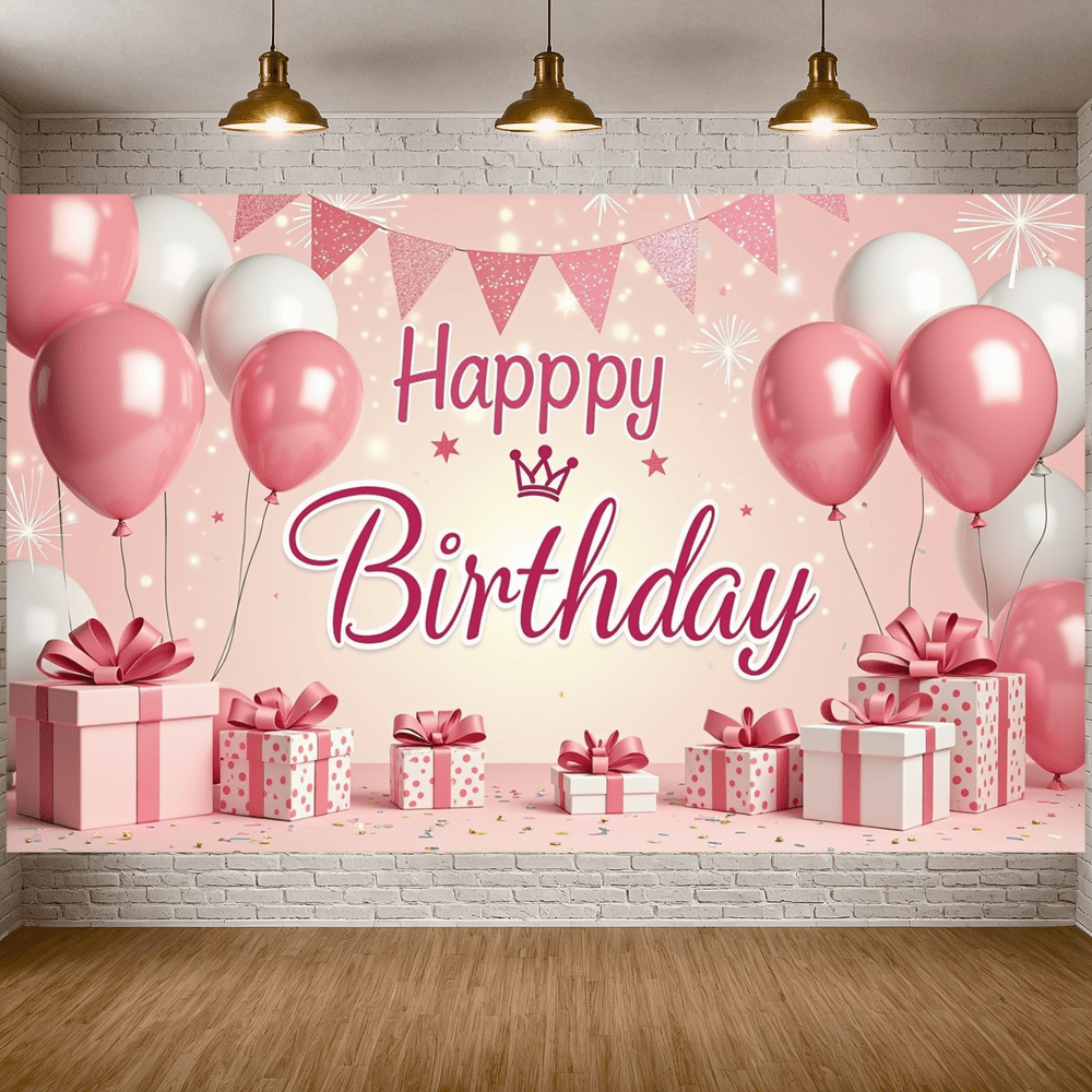 Pink Style Banner Balloon Decor Birthday Party Banner Crown Pattern ...