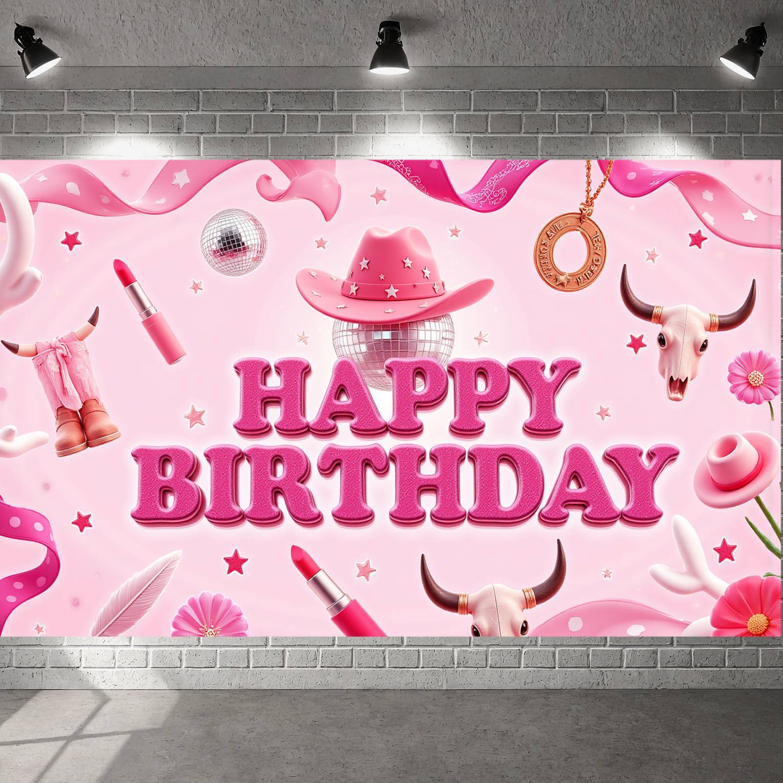 Pink Style Banner Cowgirl Theme Cowgirl Party Display Star Pattern ...