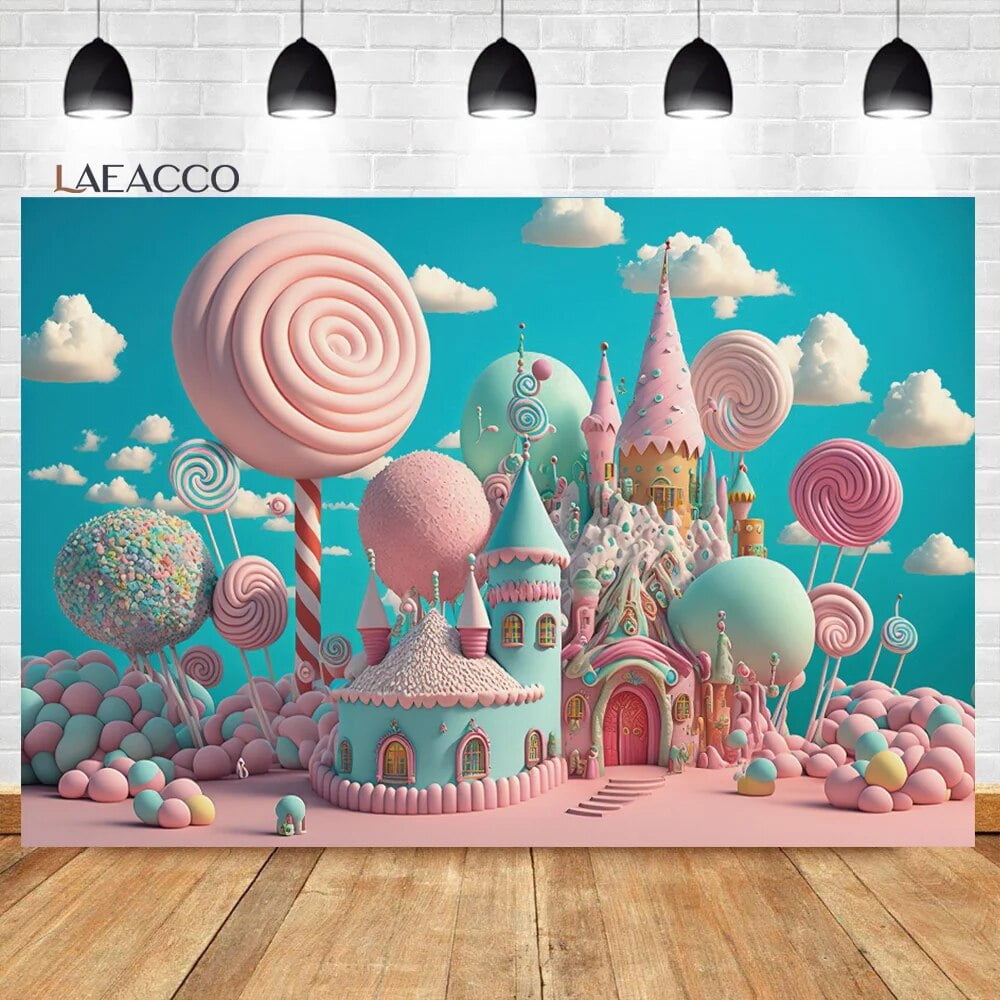 Pink Sugar Candy Bar Castle Photography Backdrop Candyland Lollipop Ice ...