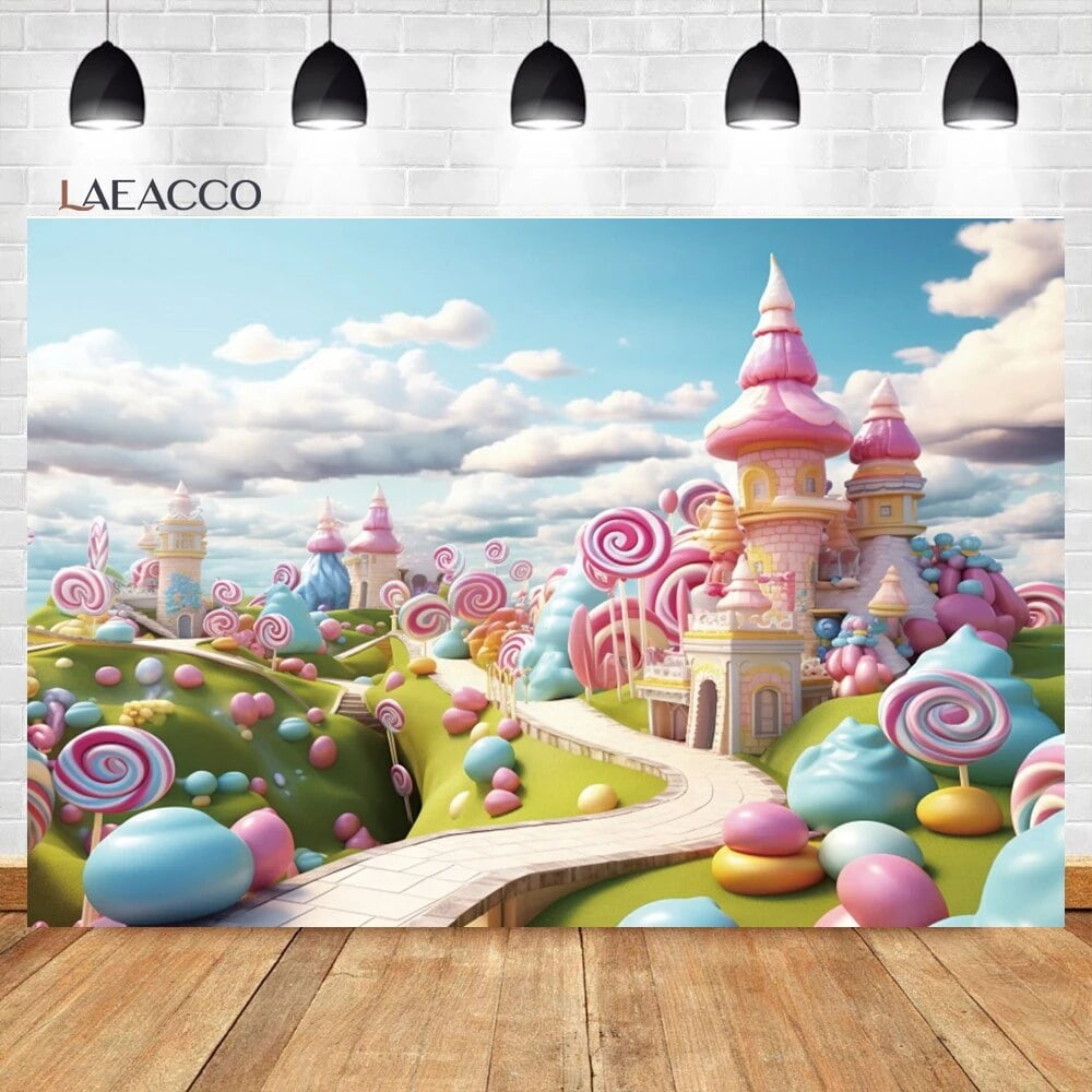 Pink Sugar Candy Bar Castle Photography Backdrop Candyland Lollipop Ice ...