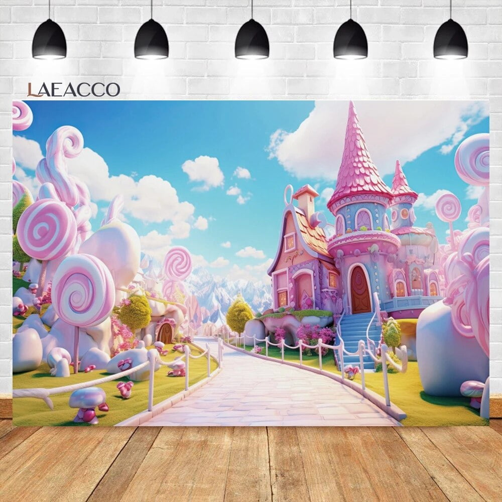 Pink Sugar Candy Bar Castle Photography Backdrop Candyland Lollipop Ice ...