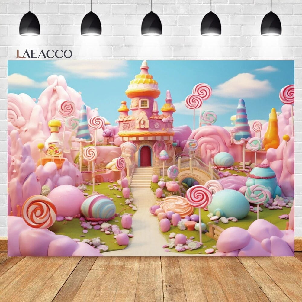 Pink Sugar Candy Bar Castle Photography Backdrop Candyland Lollipop Ice ...
