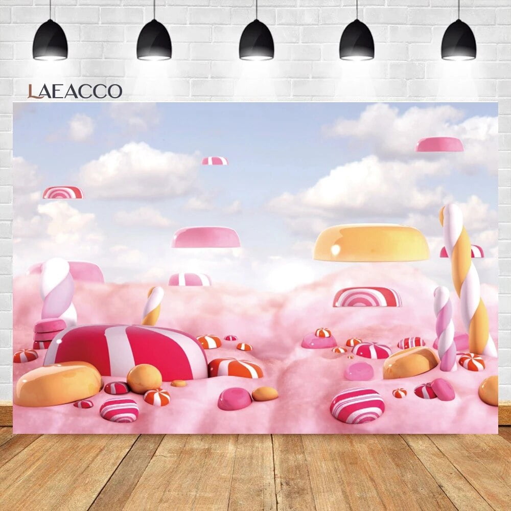 Pink Sugar Candy Bar Castle Photography Backdrop Candyland Lollipop Ice ...
