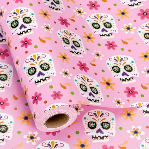 Pink Sugar Skull Wrapping Paper Roll, Day of The Dead Wrapping Paper ...