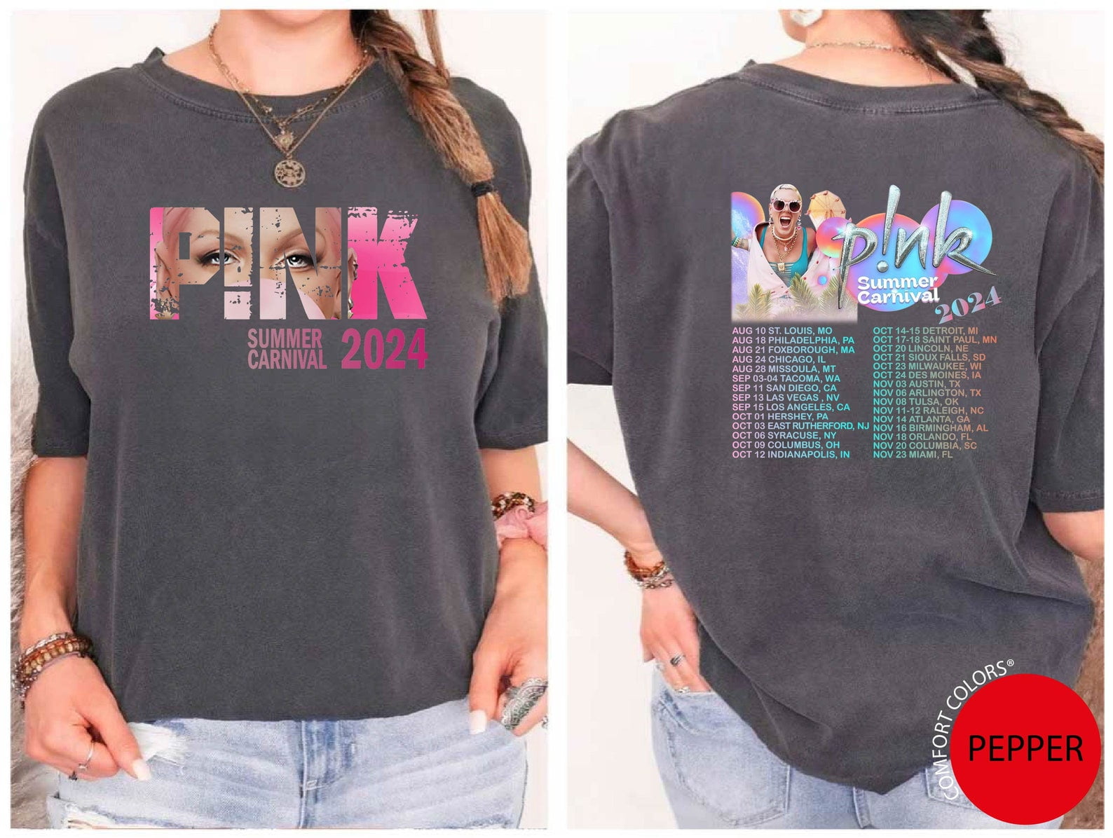 Pink Summer Carnival 2024, Trustfall Album Tee, Pink Singer Tour Music ...