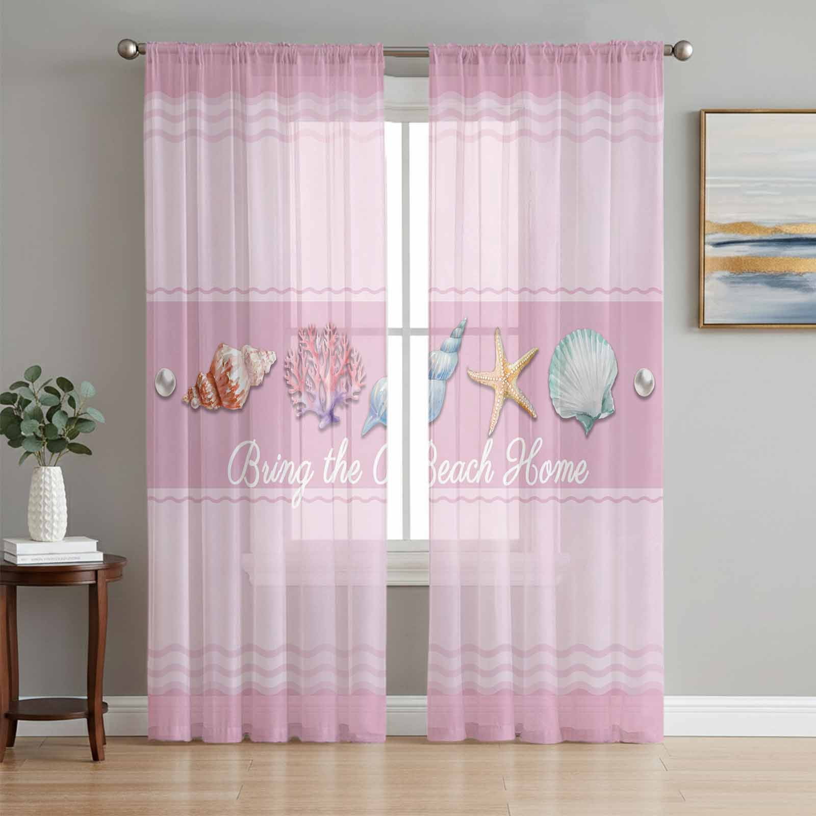 Pink Summer Coastal Sheer Curtains 84 Inches Long 2 Panels Set, Window ...