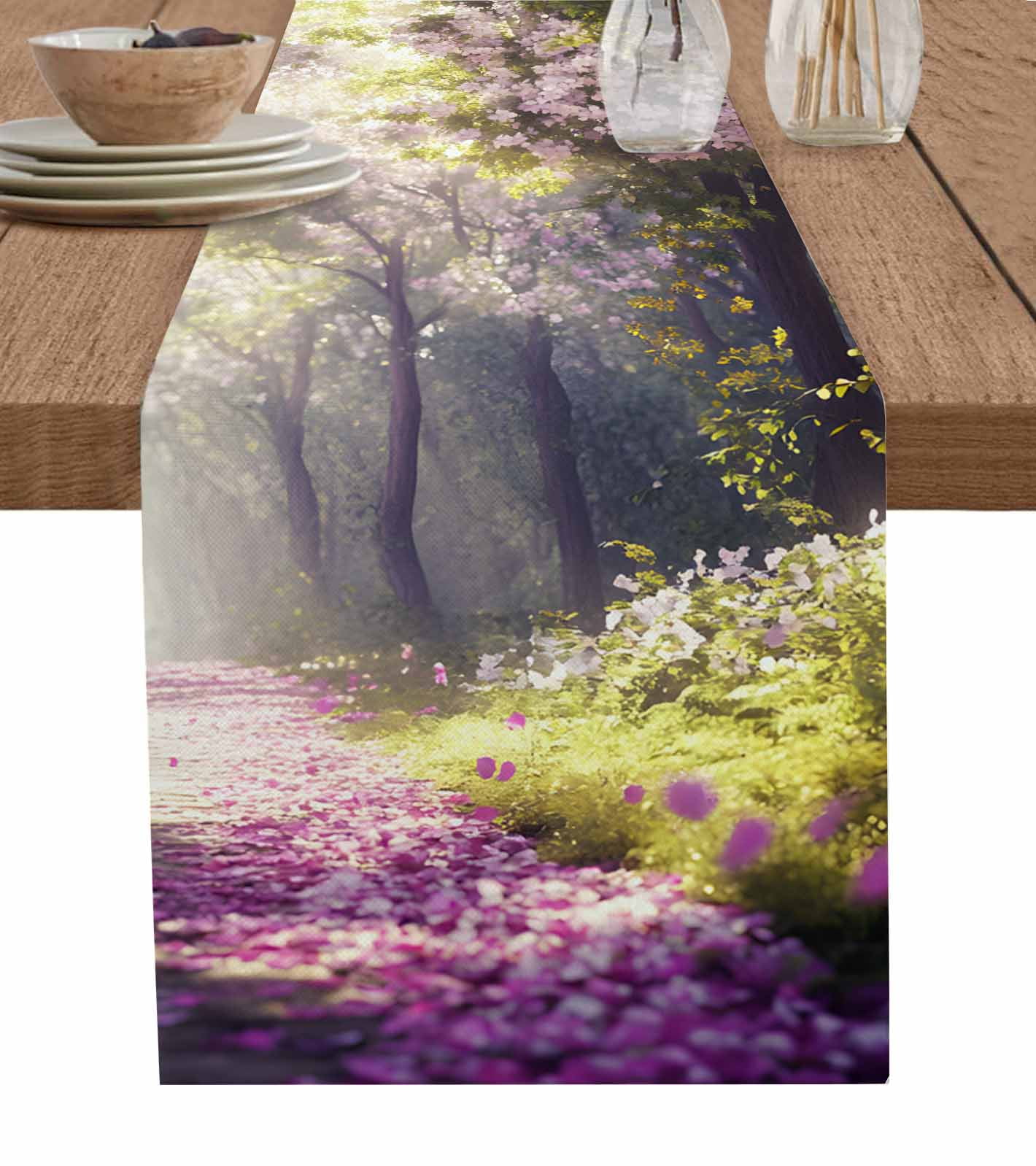 Pink Summer Floral Burlap Cotton Table Runner 13x36 Inches Short ...