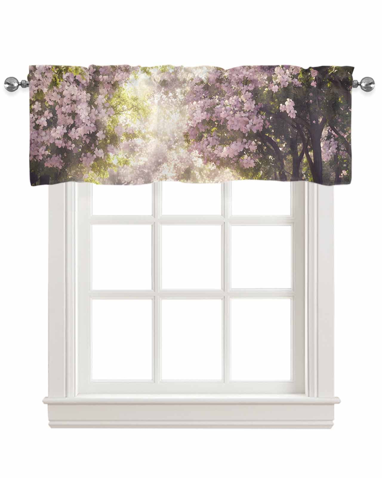 Pink Summer Floral Kitchen Valances for Windows Farmhouse Linen Window ...