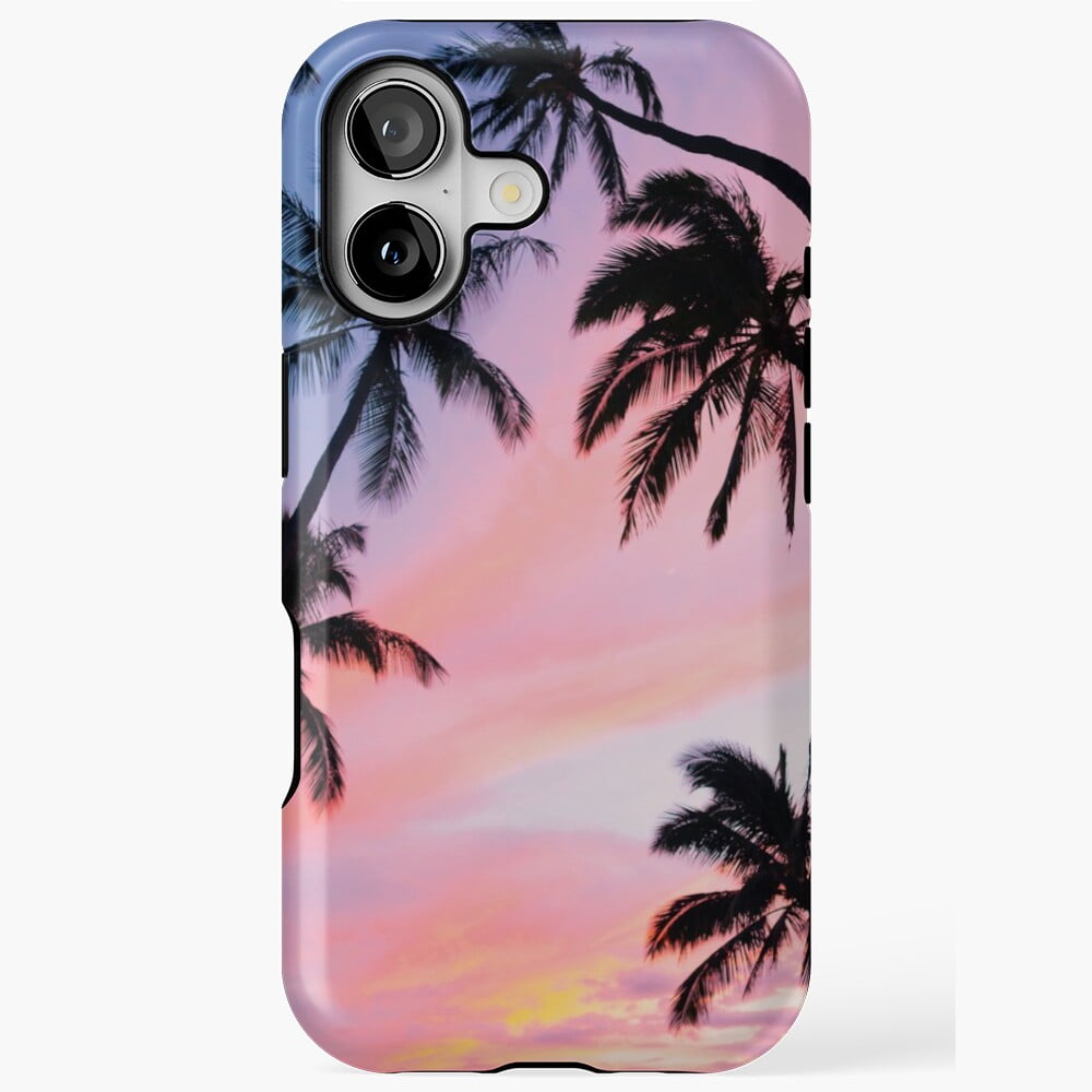 Pink Sunset Palm Trees Scenic Tropical Design Case iPhone 17 through 11 ...