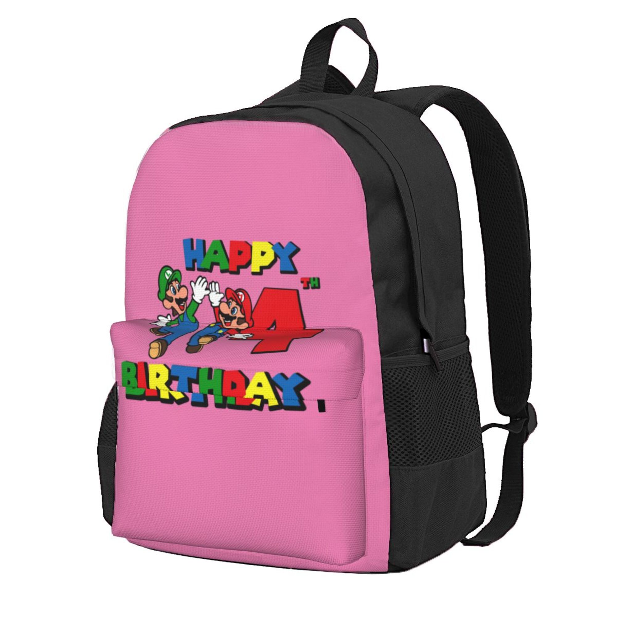 Pink Mari-o Happy Backpack Large Capacity Casual Travel Laptop Backpack ...