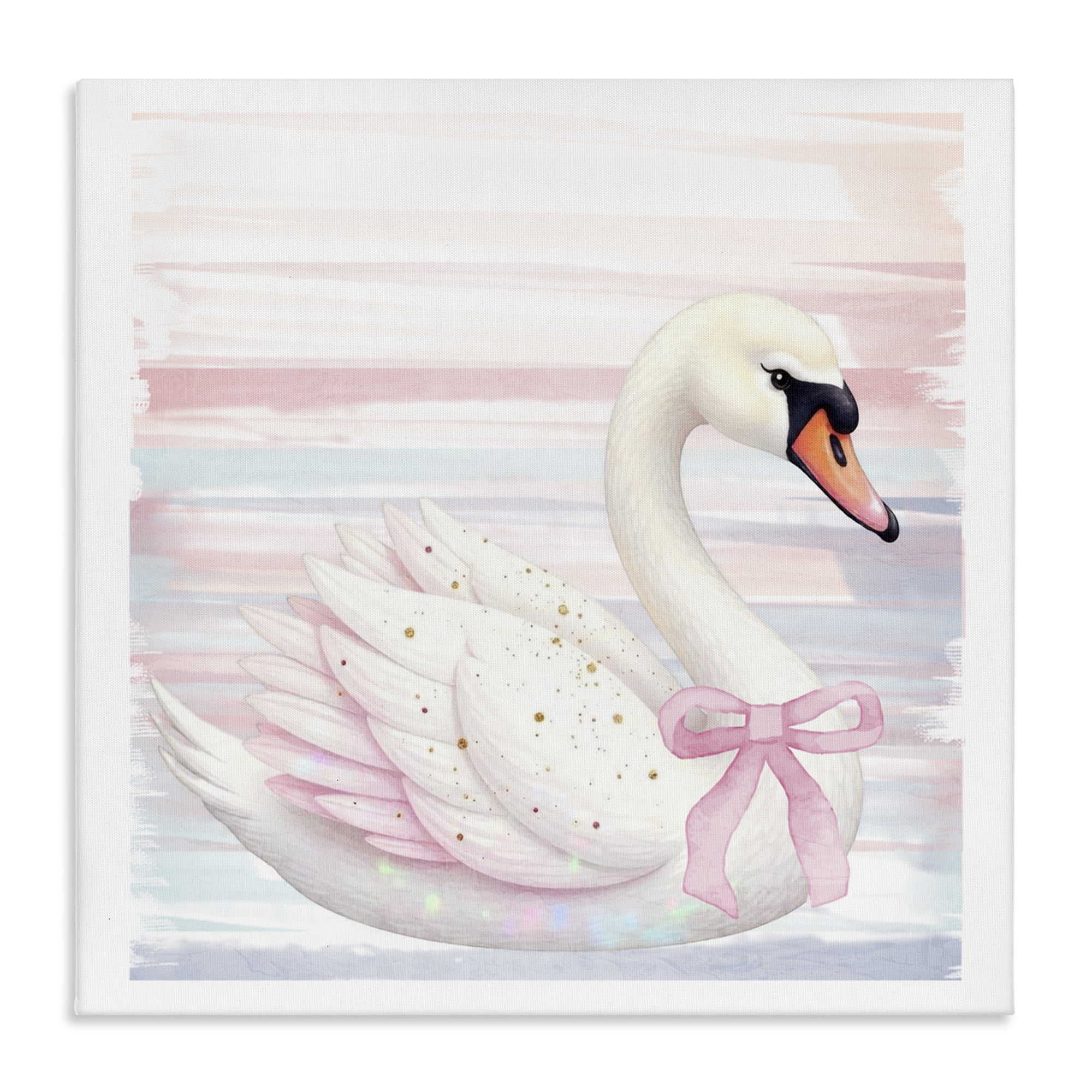 Pink Swan with Ribbon Canvas Wall Art, design by Kim Allen - Walmart.com