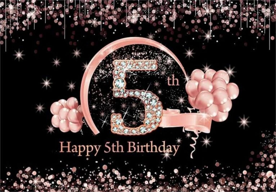 Pink Sweet 5th Birthday Backdrop 5 Years Old Happy Birthday Party ...