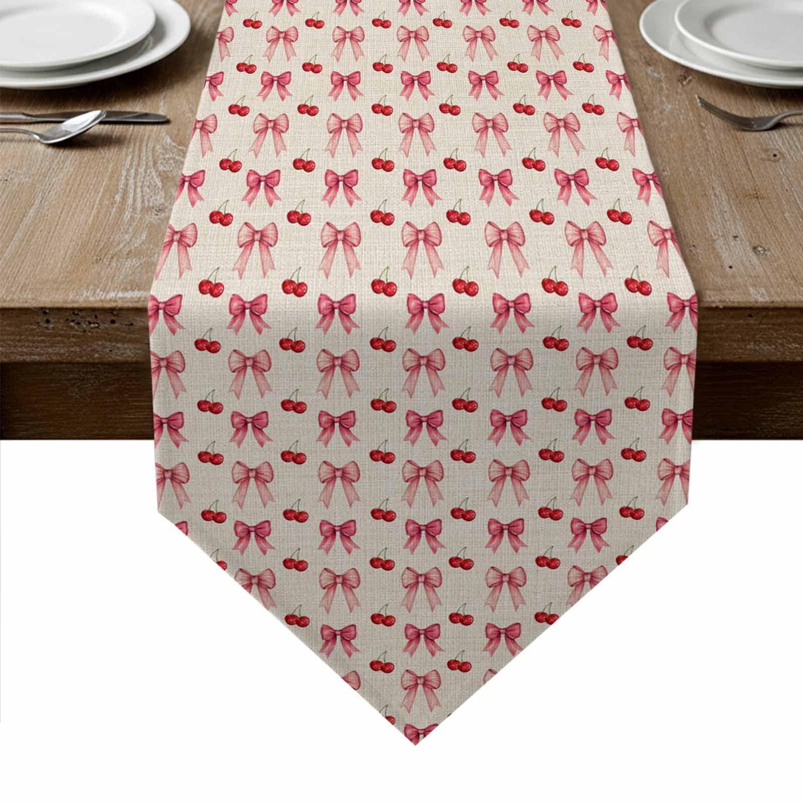 Pink Sweet Bow Table Runner Linen Burlap Table Runner 72 Inches Long ...