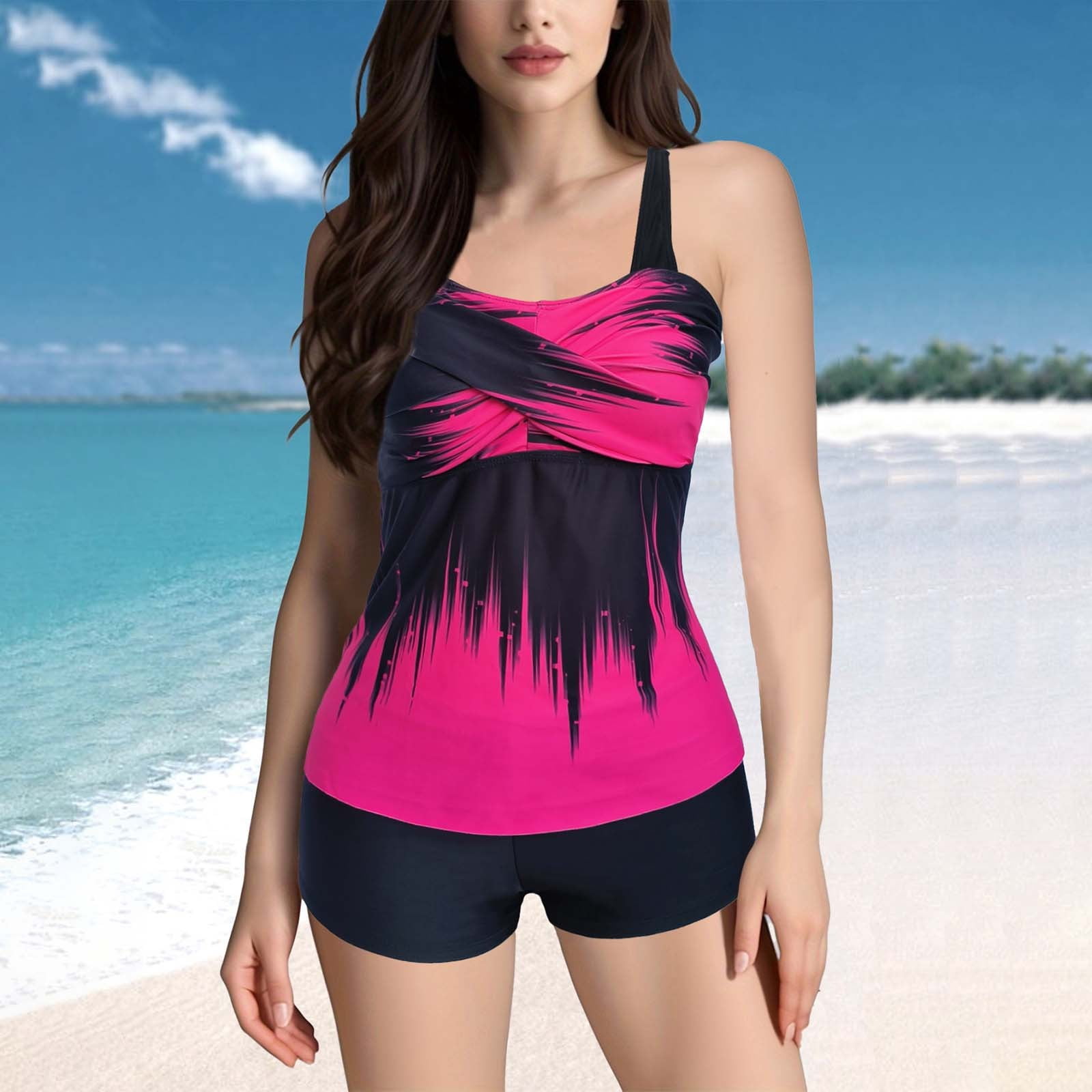 Pink Swim Suits for Women 2025 Women Plus Size Tankini Swimsuits Two ...