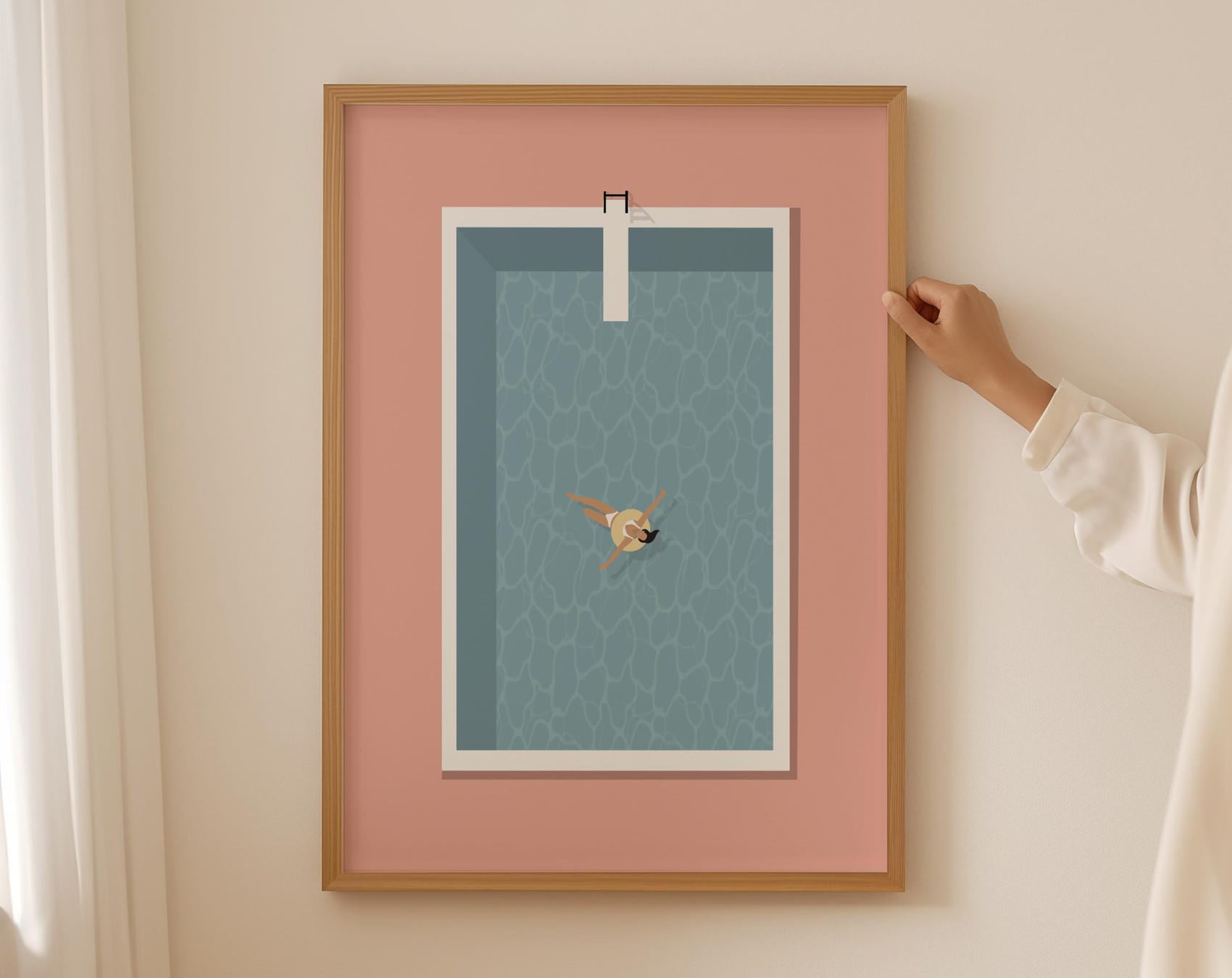 Pink Swimming Pool Woman Floating Art | Retro Swimming Pool Print ...