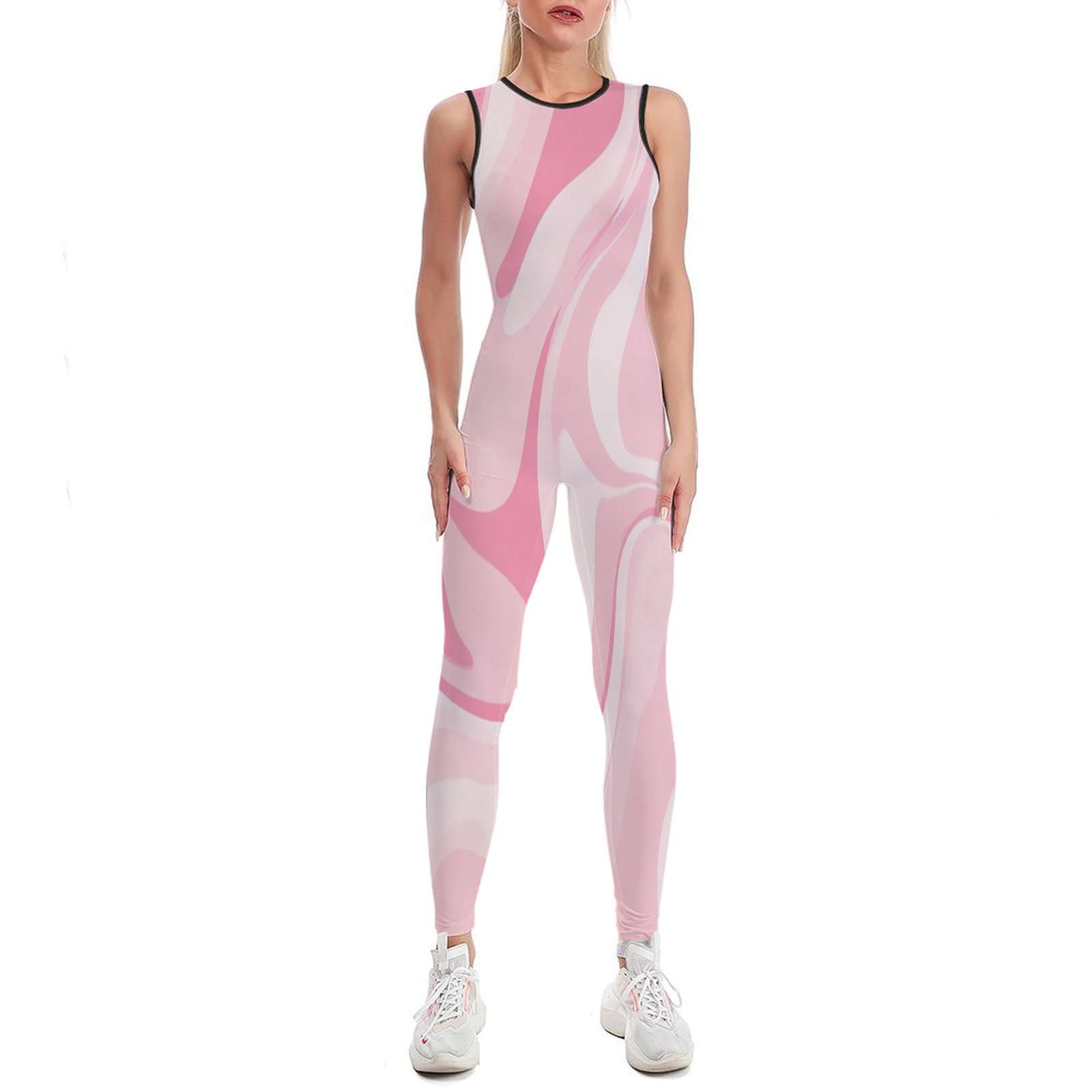 Pink Swirl Abstract Background Design Women's One Piece Yoga Jumpsuits ...