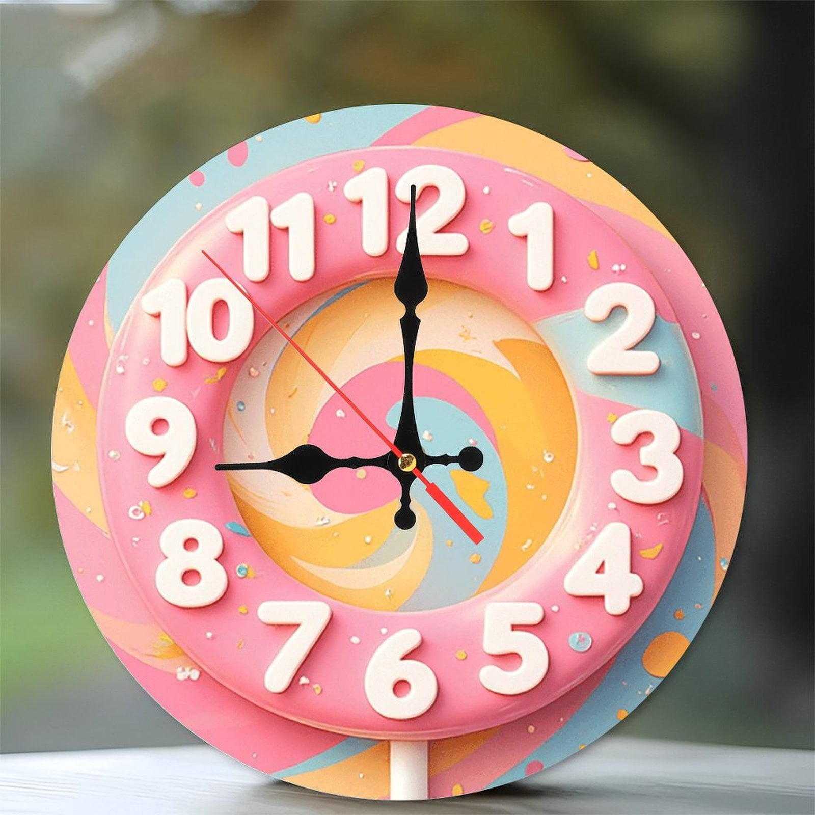 Pink Swirl Lollipop Clock Wall Decor 10-Inch Silent Wooden Wall Clock ...