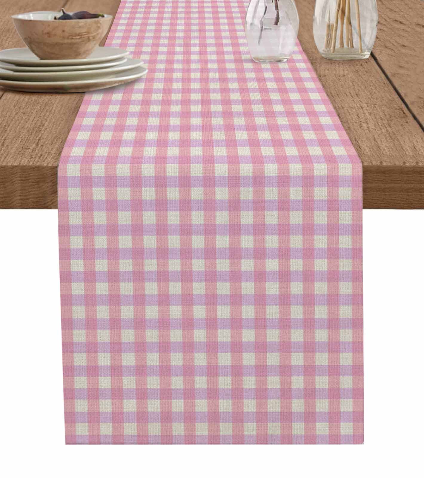Pink Table Runner 72 Inches, Grid Checkered Plaid Gingham Lattice ...