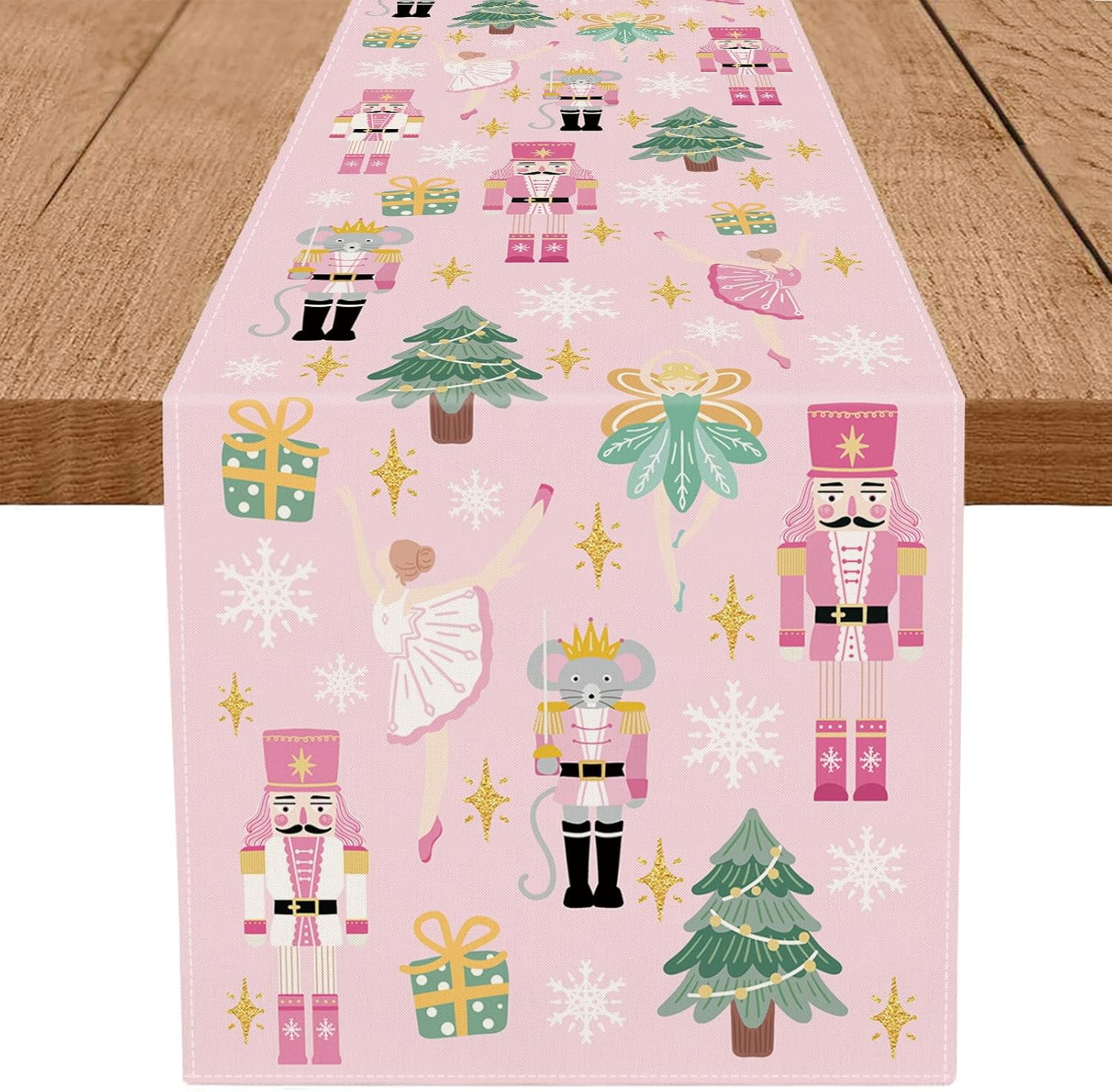 Pink Table Runner Pastel Christmas Nutcracker Table Runners Seasonal ...
