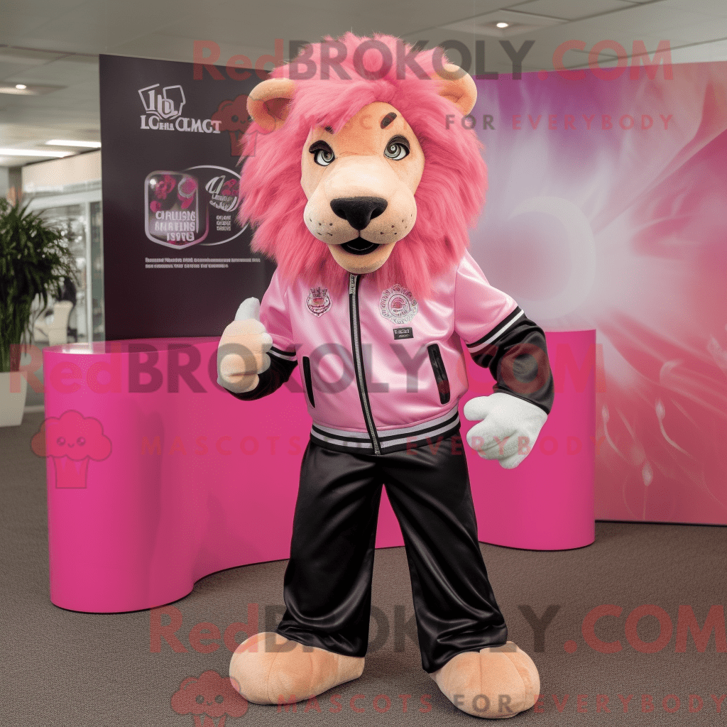 Pink Tamer Lion REDBROKOLY mascot costume character dressed with a ...
