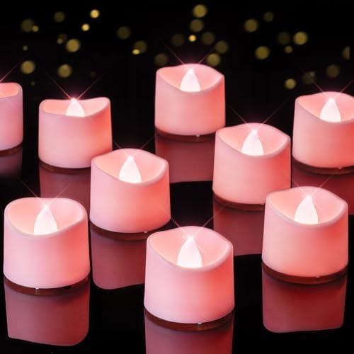 Pink Tea Lights Candles Battery Operated, 200+Hour Flameless Flickering ...