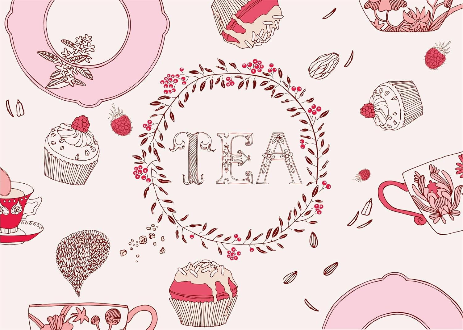 Pink Tea Party Backdrop Tea Cups Cakes Pink Photography for Background ...