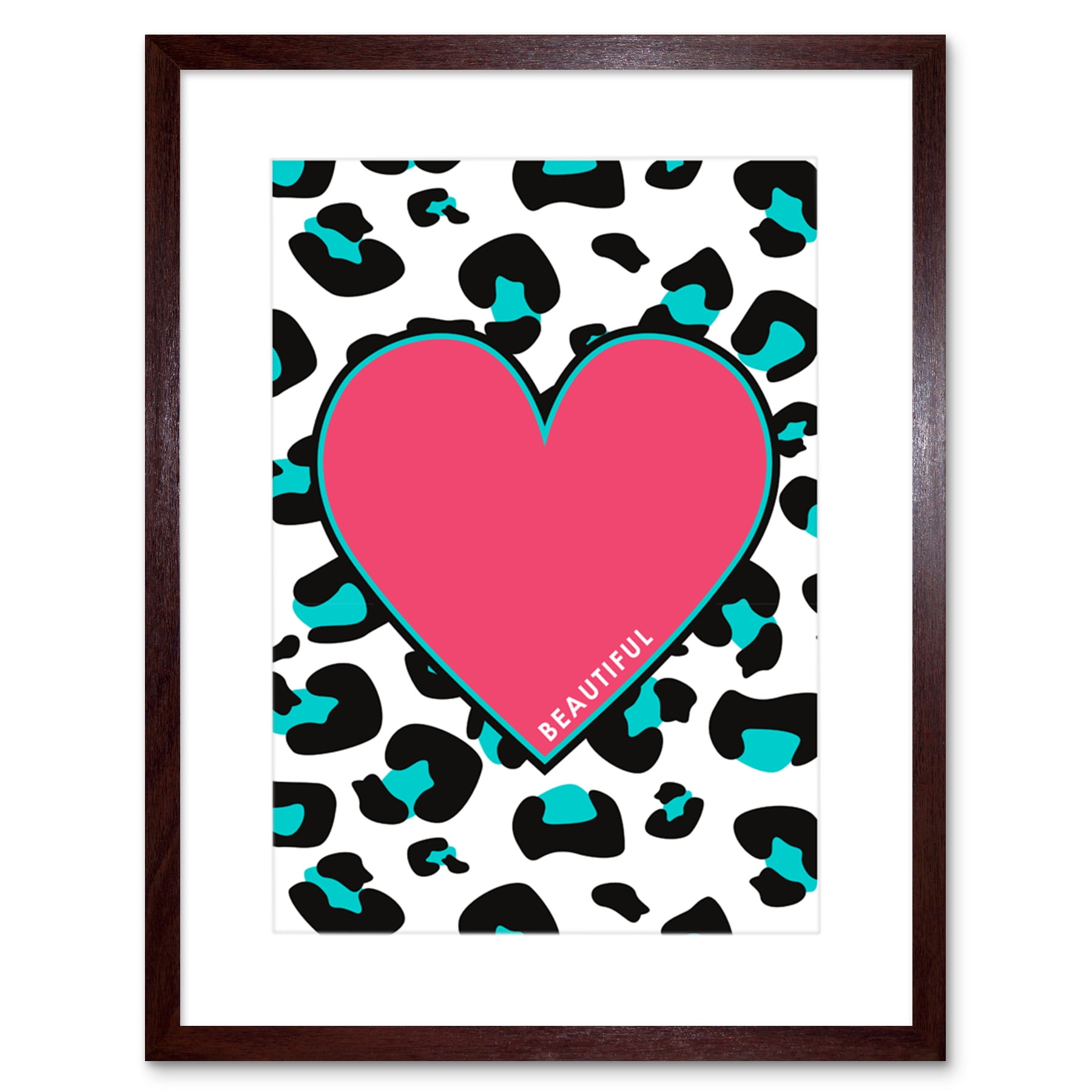 Pink Teal Leopard Reverse Beautiful Art Print Framed Poster Wall Decor ...
