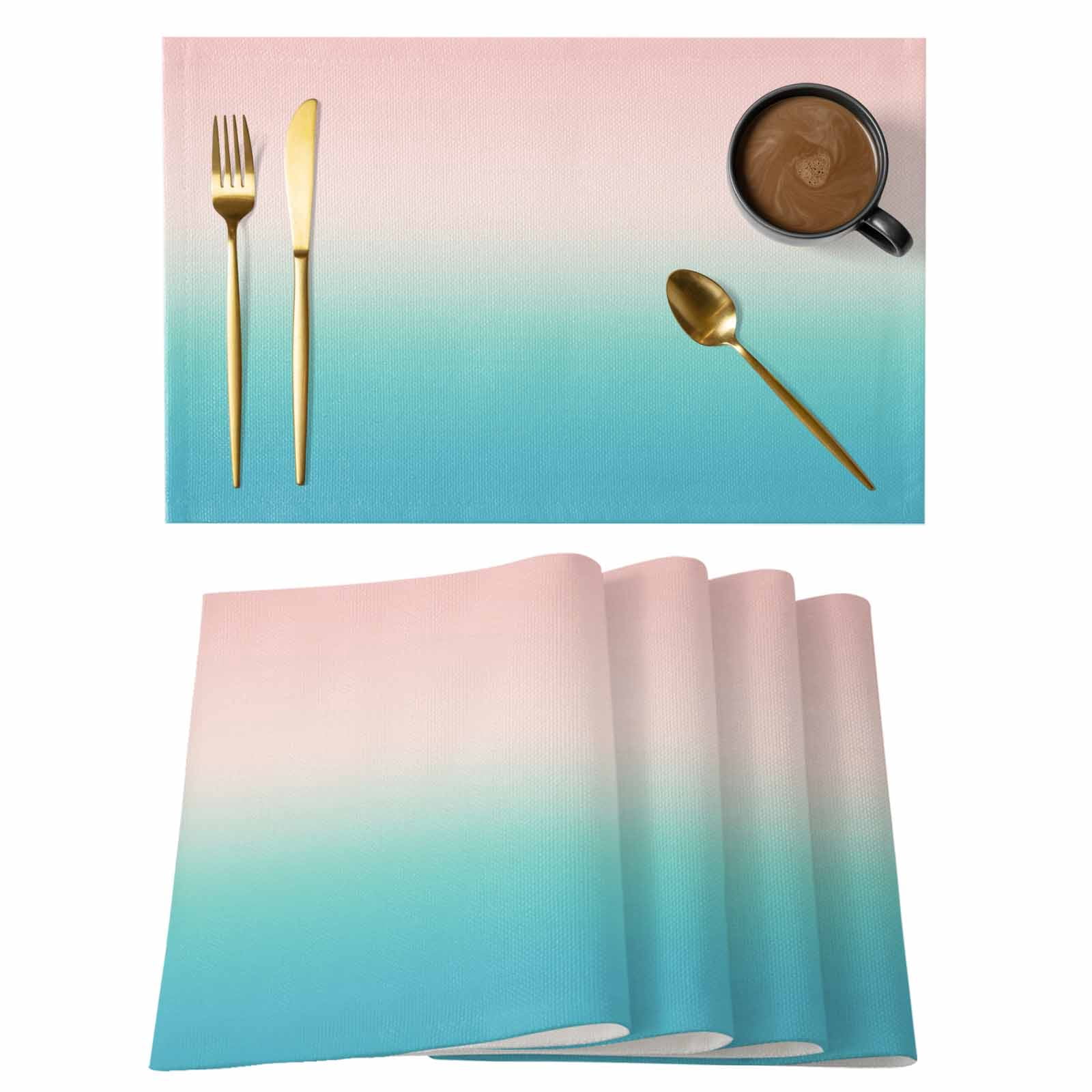 Pink Teal Ombre Placemats Set of 6, Modern Abstract Art Gradient ...