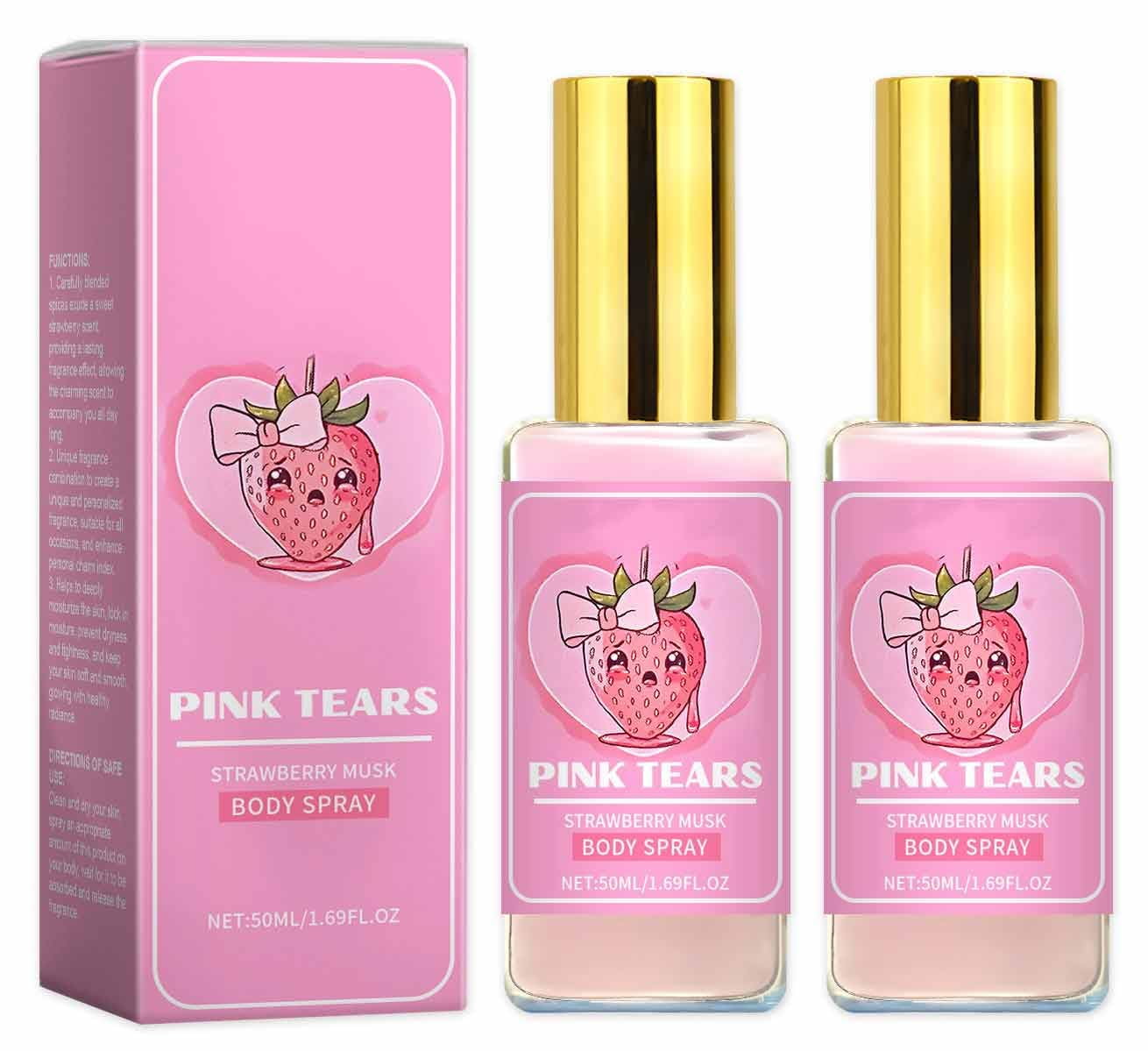 Pink Tears Body Mist,Fresh Strawberry Body Milk Mist Spray (2 Pack ...