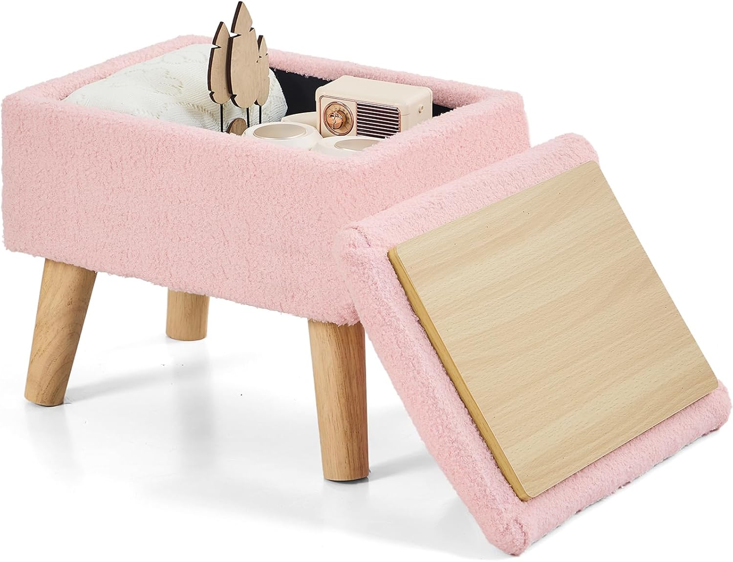Pink, Teddy Velvet Storage Ottoman Foot Rest for Couch, Foot Stools for ...