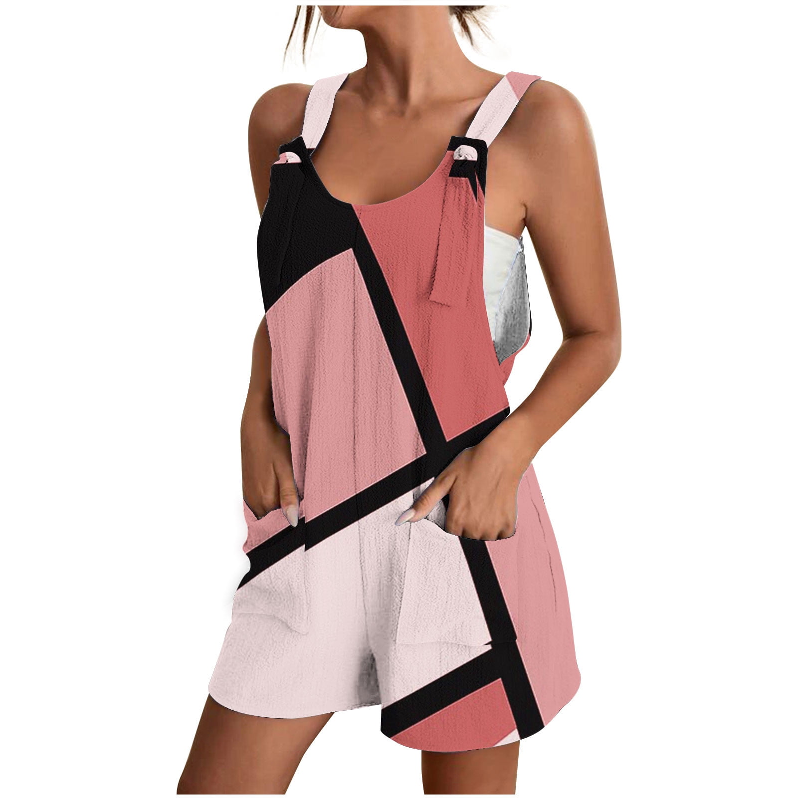 Pink Teen Girls Coveralls Shortalls Color Block Loose Fit Overalls ...