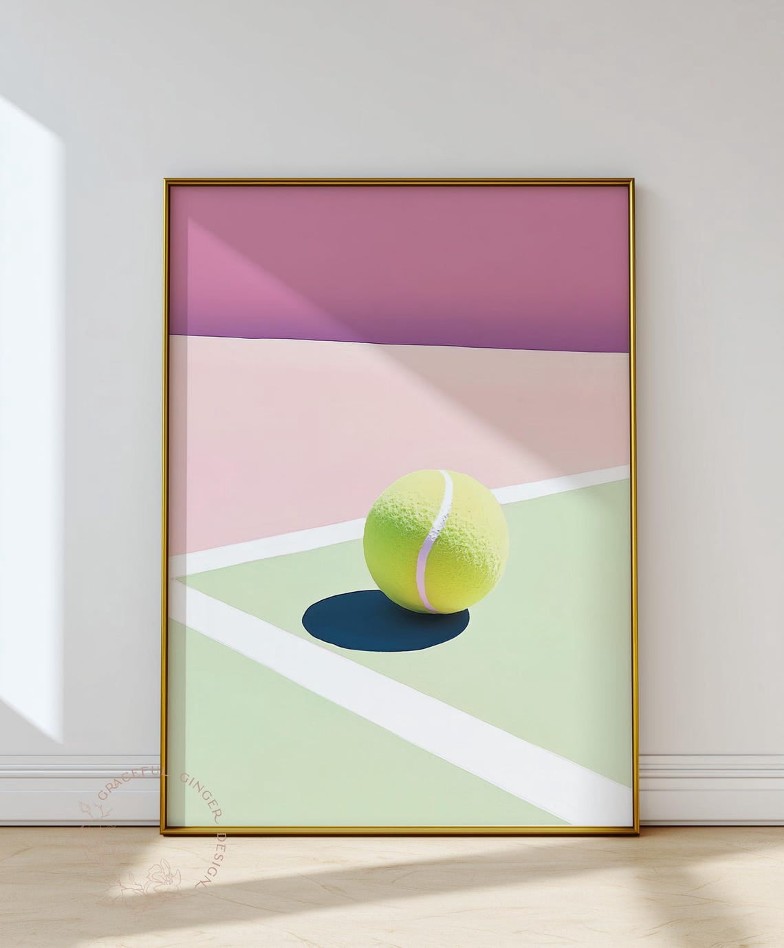 Pink Tennis Court Art Print, Preppy Girl Room Decor, Wall Art Home ...
