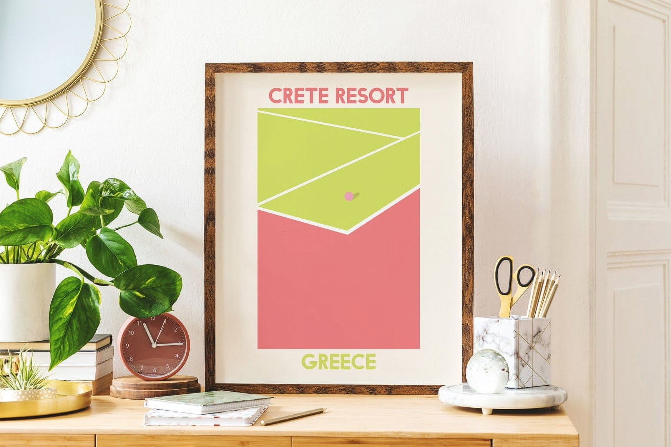 Pink Tennis Court Poster Crete Resort Greece Abstract Art Cute Trendy ...