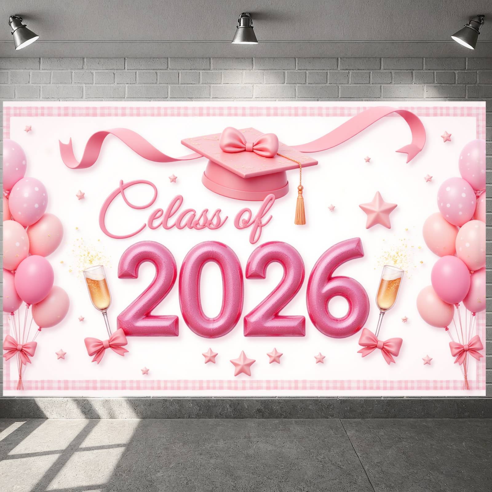 Pink Theme Graduation Banner Graduation Cap Design Class of 2026 ...