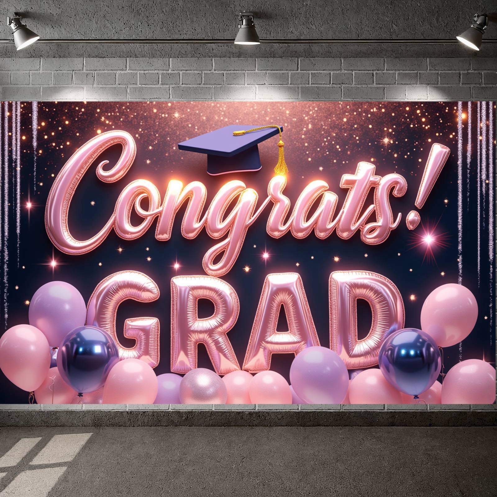 Pink Theme Graduation Banner Graduation Cap Design Congrats Display ...