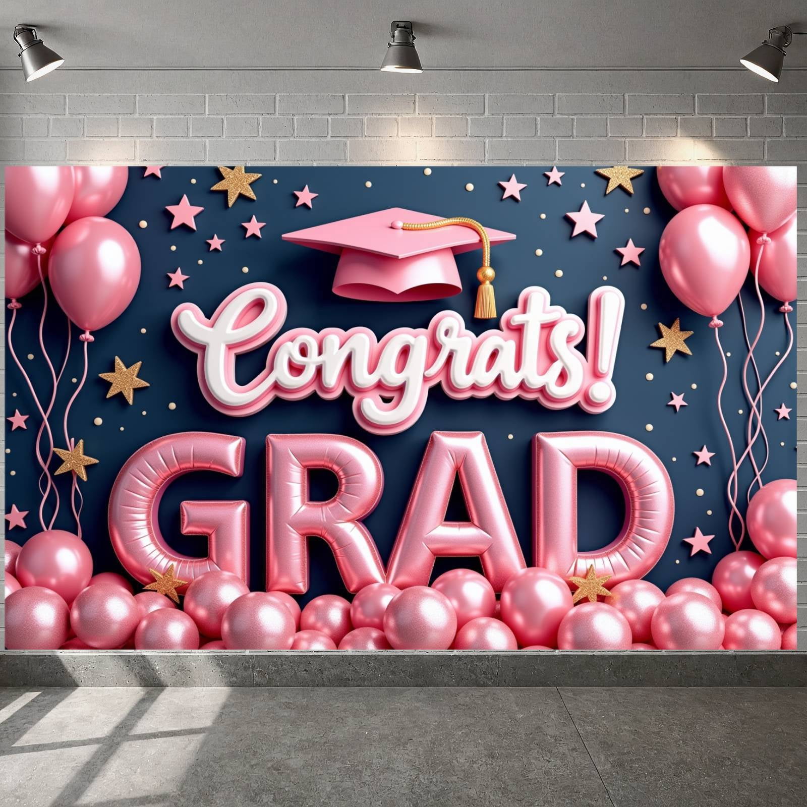 Pink Theme Graduation Banner Graduation Cap Design Congrats Display ...