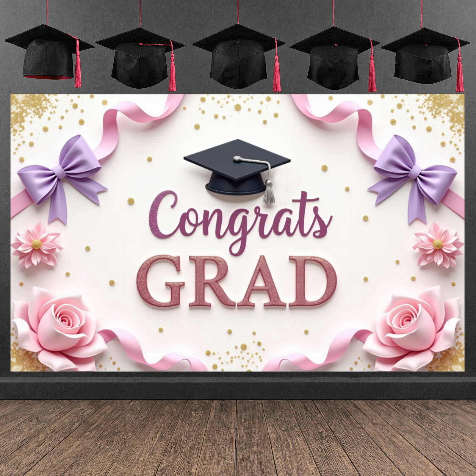 Pink Theme Graduation Banner Graduation Cap Design Grad Party Display ...