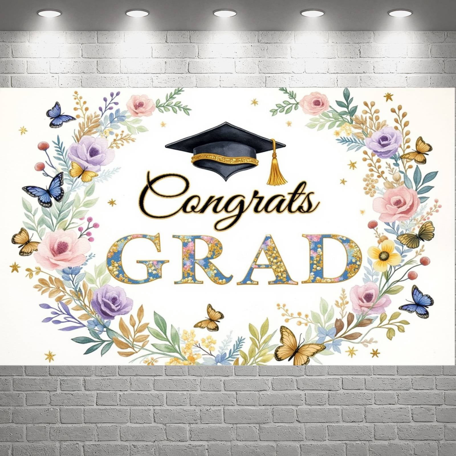 Pink Theme Graduation Banner Graduation Cap Design Grad Party Display ...